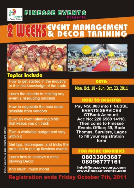 Finesse Events presents A Two Week Course in Event Management & Decor ...
