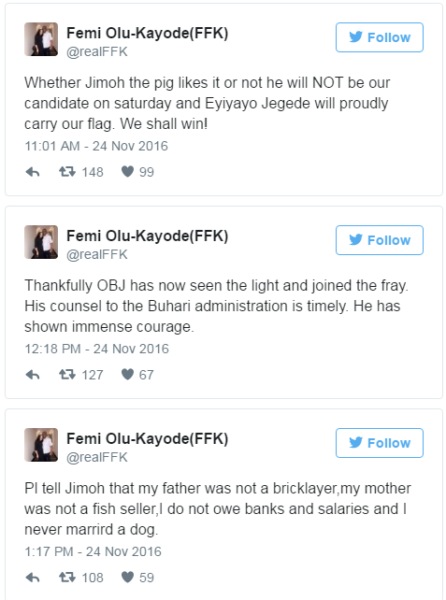 Jimoh Ibrahim and Femi Fani-Kayode in another Fighting bout on Twittter ...