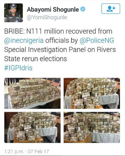 Rivers Rerun: Police Recovers N111m Bribe from INEC Officials | BellaNaija
