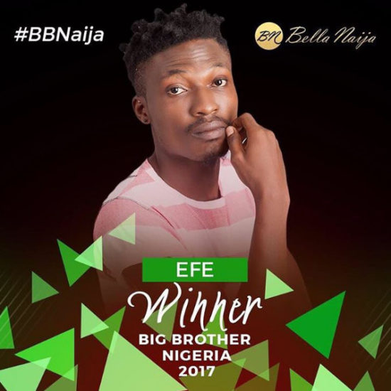 ...and the Winner of #BBNaija 2017 is Efe! #BasedOnLogistics | BellaNaija