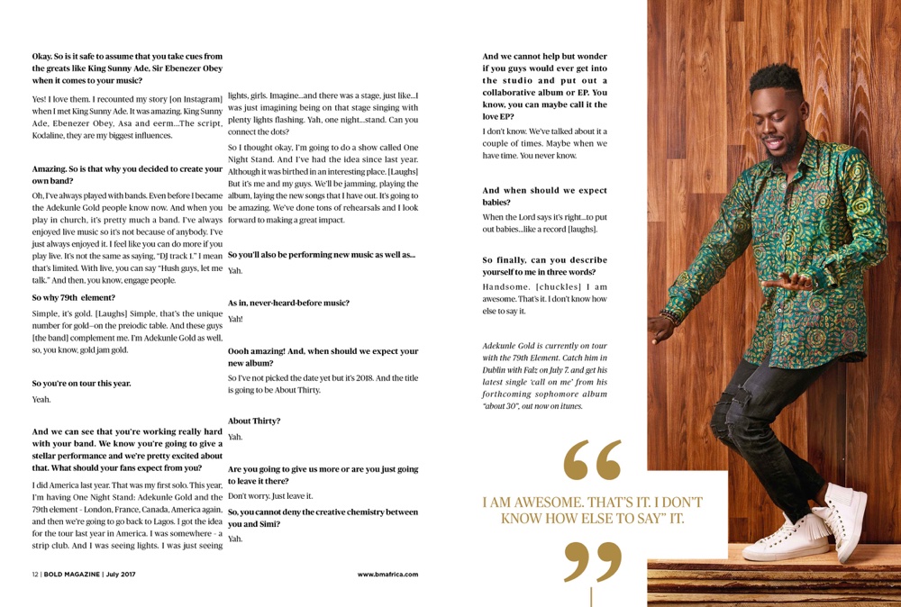 Adekunle Gold shines on the Cover of Bold Africa Magazine | BellaNaija
