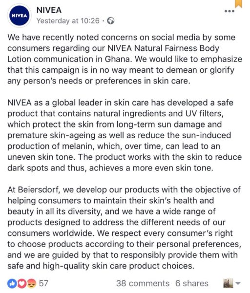 Nivea responds to Backlash over Billboard with tagline "For visibly ...