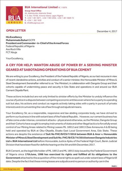 BUA Group writes Open Letter to President Buhari over alleged Abuse of ...