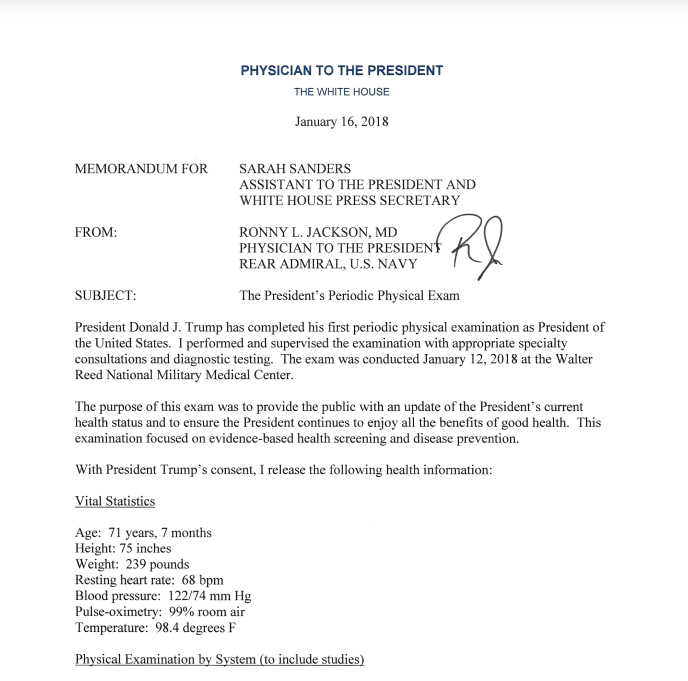White House releases Results of Trump's Physical Examination | BellaNaija