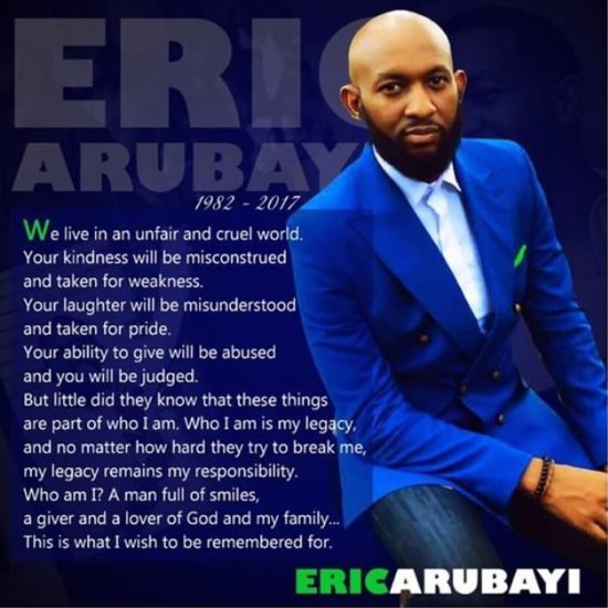 "You left an indelible mark in my life" - Eric Arubayi's wife Chinonso ...