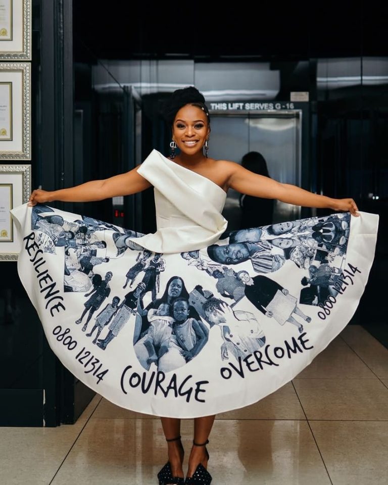Nomzamo Mbatha makes a Powerful Statement in Dress with photos of late ...