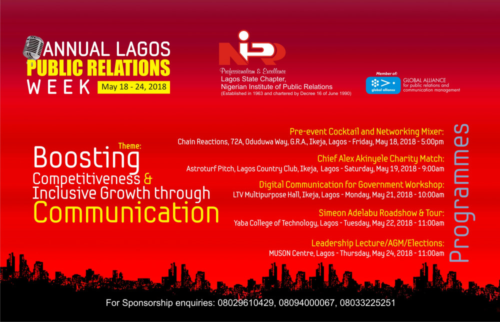 NIPR presents the Annual Lagos Public Relations Week themed Boosting ...
