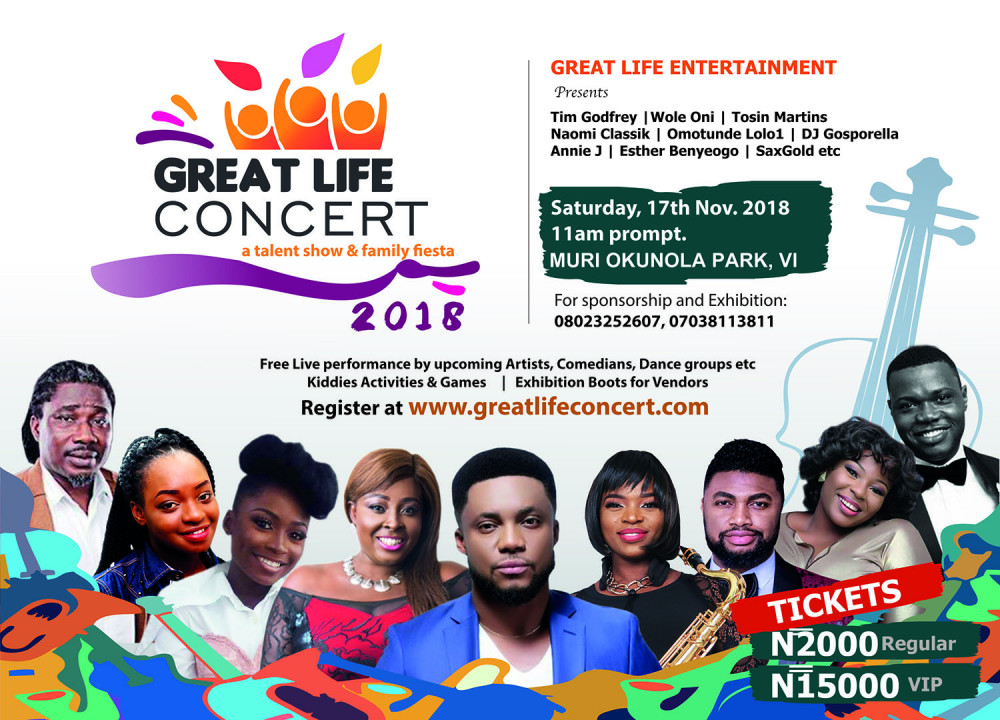 Don't miss the Greatlife Concert with Tim Godfrey, Lolo1, Tosin Martins ...