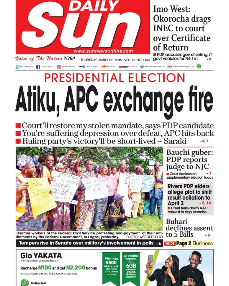 Newspaper Headlines - March 21, 2019 | BellaNaija