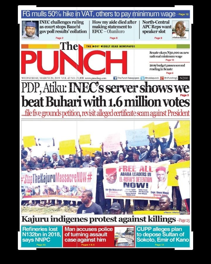 Newspaper Headlines - March 20, 2019 | BellaNaija
