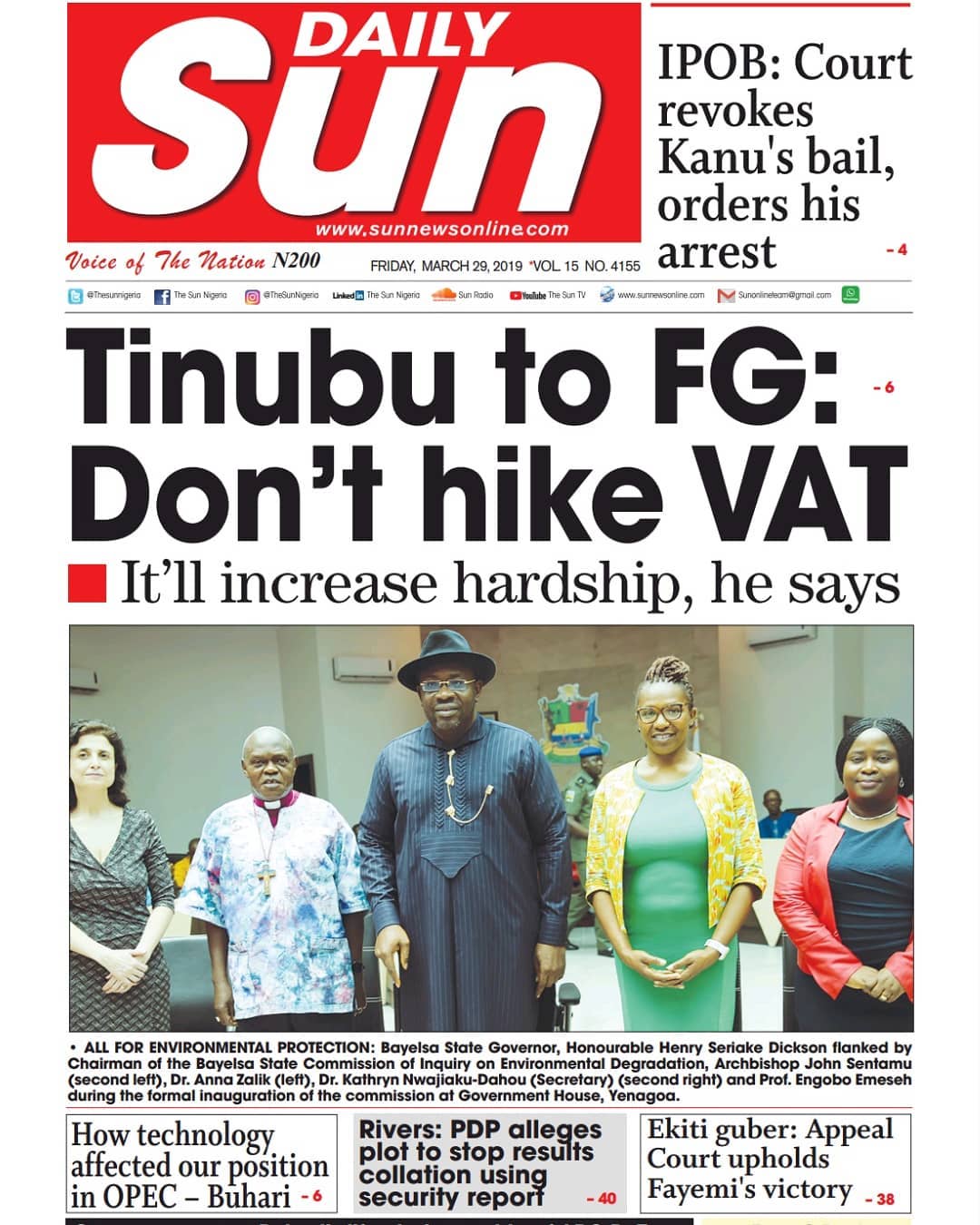 Newspaper Headlines - March 29, 2019 | BellaNaija