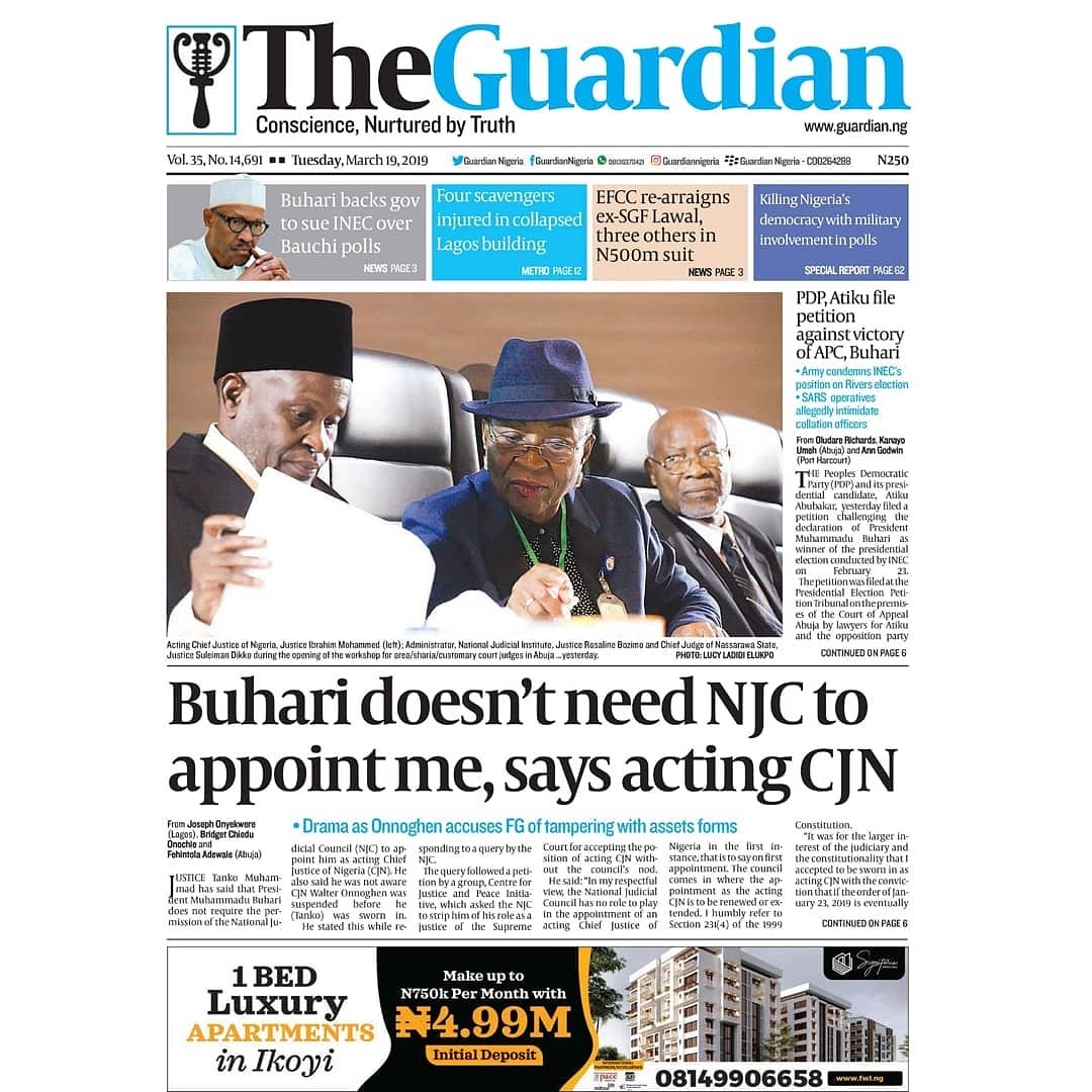 Newspaper Headlines - March 19, 2019 | BellaNaija