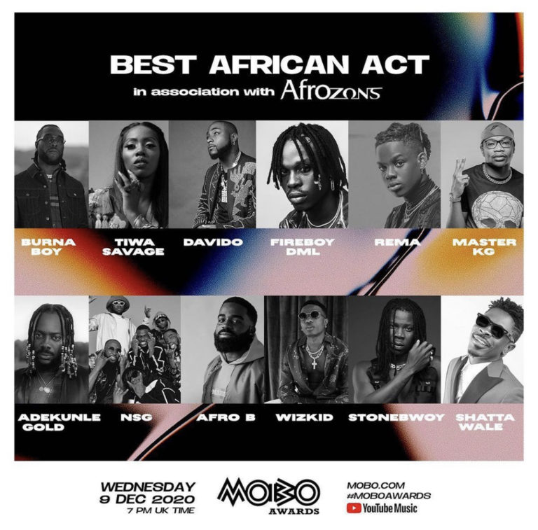 Tiwa Savage, Rema, Burna Boy, Nominated for the 2020 MOBO Awards ...