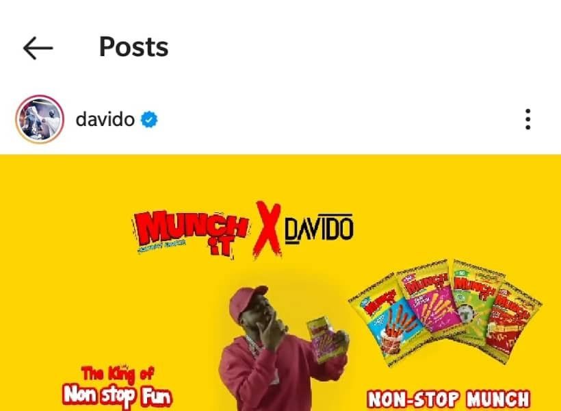 Davido's Favourite Snack is MUNCH IT! Superstar is brand's new ...