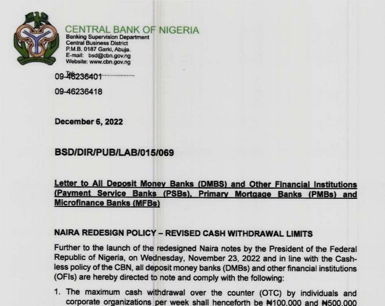 CBN has set limits on POS, ATM, and over-the-counter cash withdrawals | BellaNaija