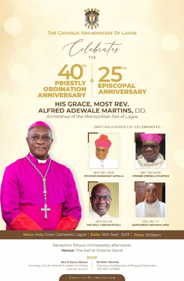 The Catholic Archdiocese of Lagos celebrates the Most Rev. Dr. Alfred ...