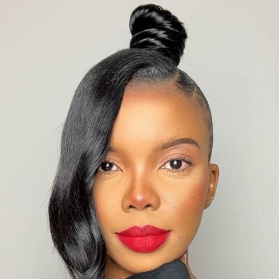 Faux-curly bangs and a bun? Nthabiseng Petlane will show you how it's done with 4C hair | BellaNaija