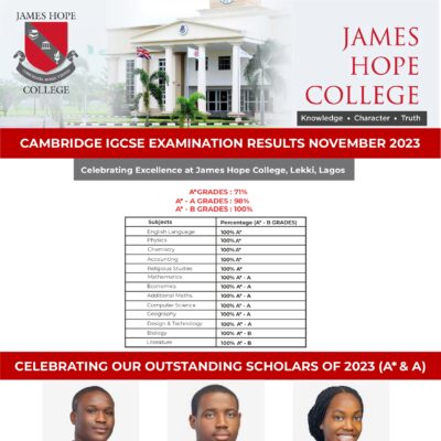 James Hope College records 100% In Mathematics, Science, English ...