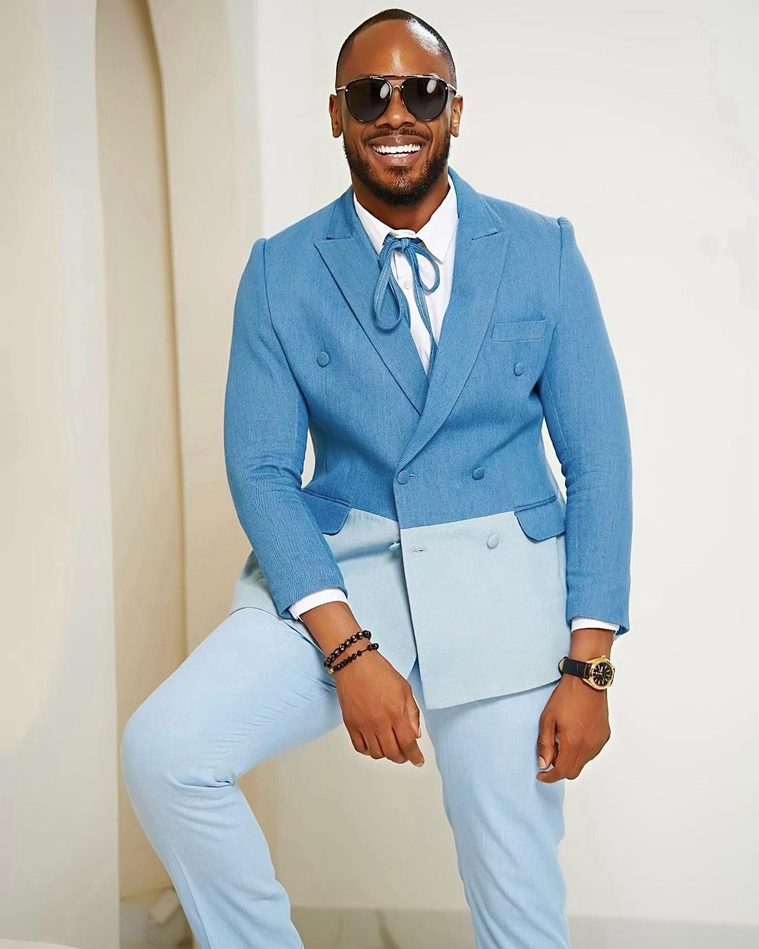 Daniel Etim Effiong's Double-Breasted 2-Toned Denim Outfit To Kunle ...