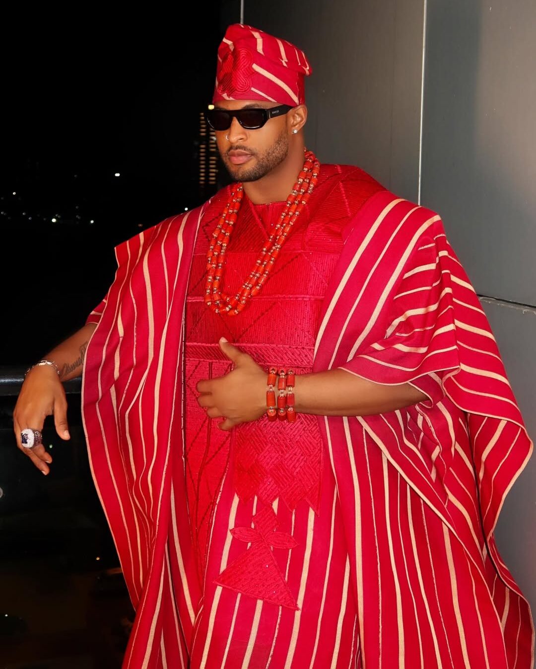 Kaybobo’s Red Yoruba Agbada Is Giving All the Festive Vibe | BellaNaija
